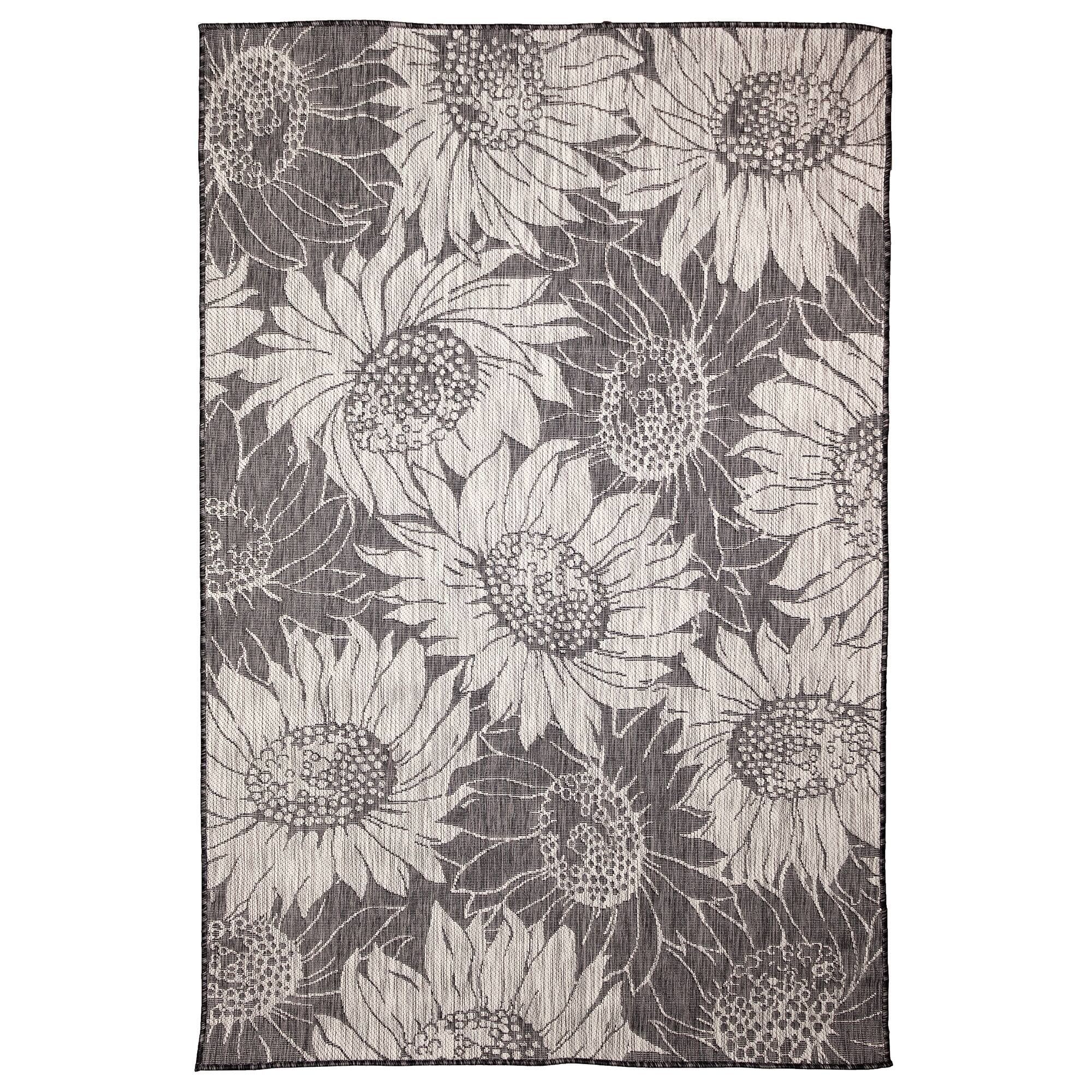 Liora Manne Area Rug Black Sunflower Pattern Indoor Outdoor 100% ...