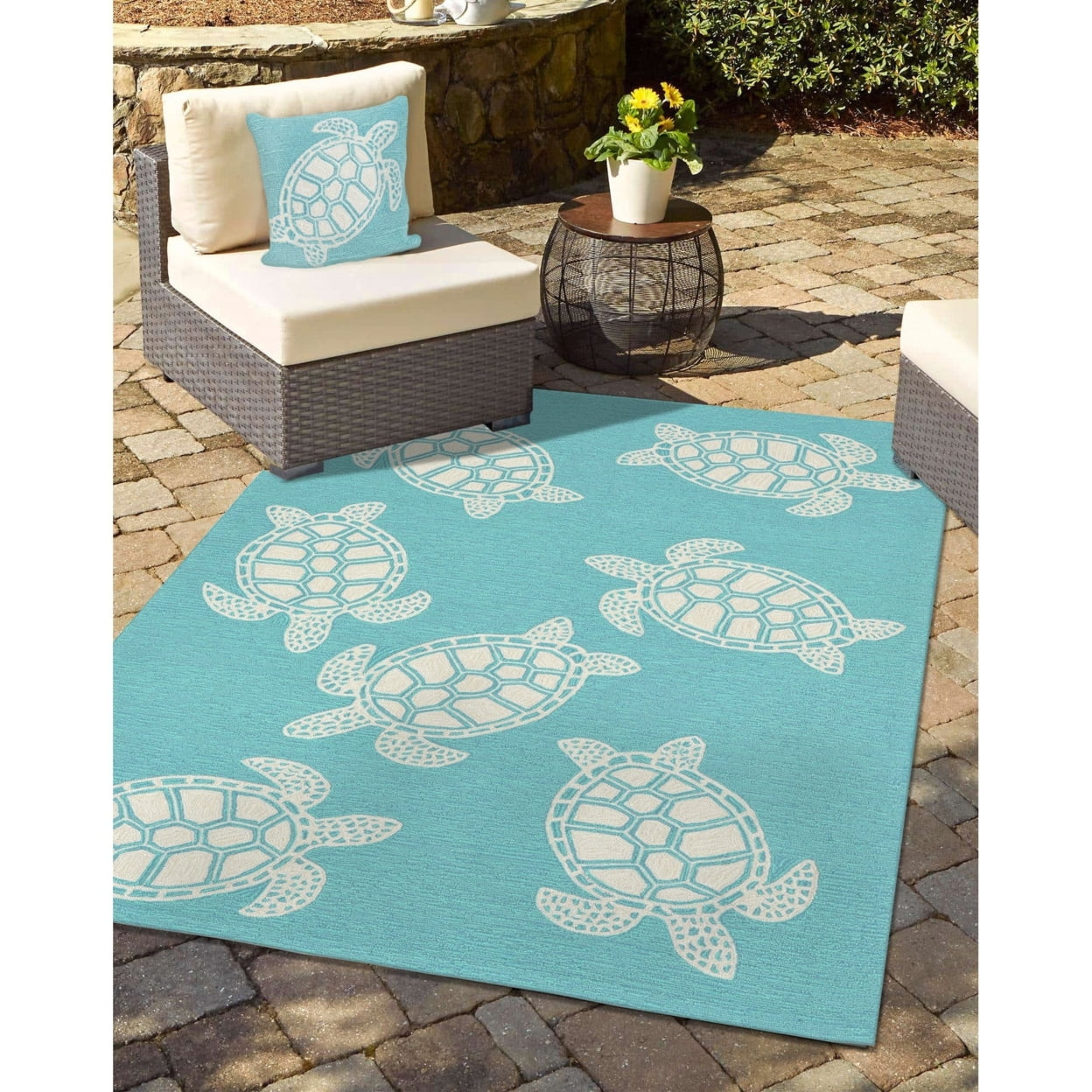 Liora Manne Capri Turtle Area Rug Aqua Indoor Outdoor 5x7 Weather ...