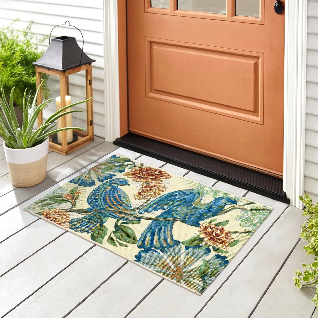 Liora Manne Esencia Flora Fauna Indoor/Outdoor Mat 2' x 2'10" - Cream ...