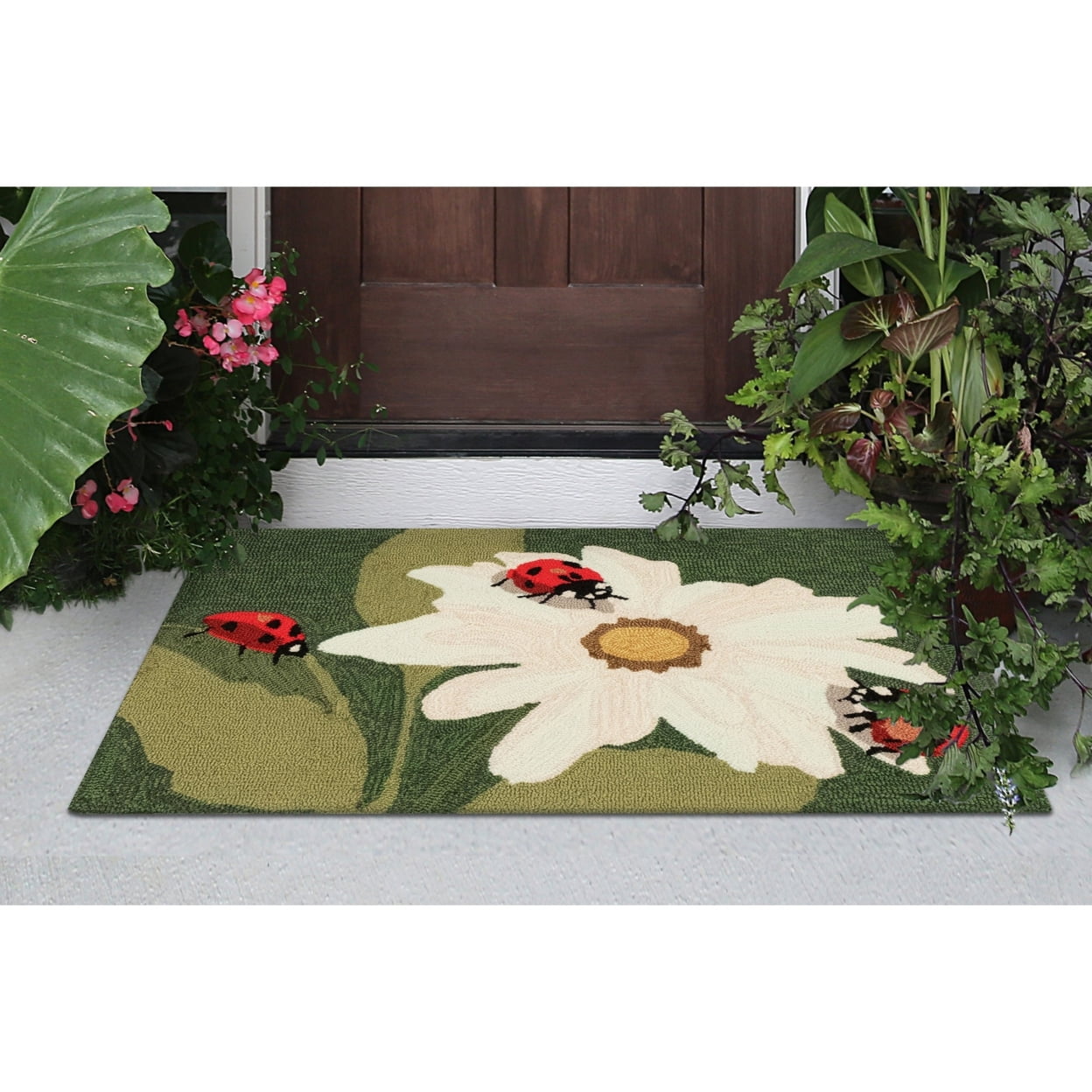 Liora Manne Ladybugs Indoor Outdoor Area Rug Green 80% Polyester 20% ...