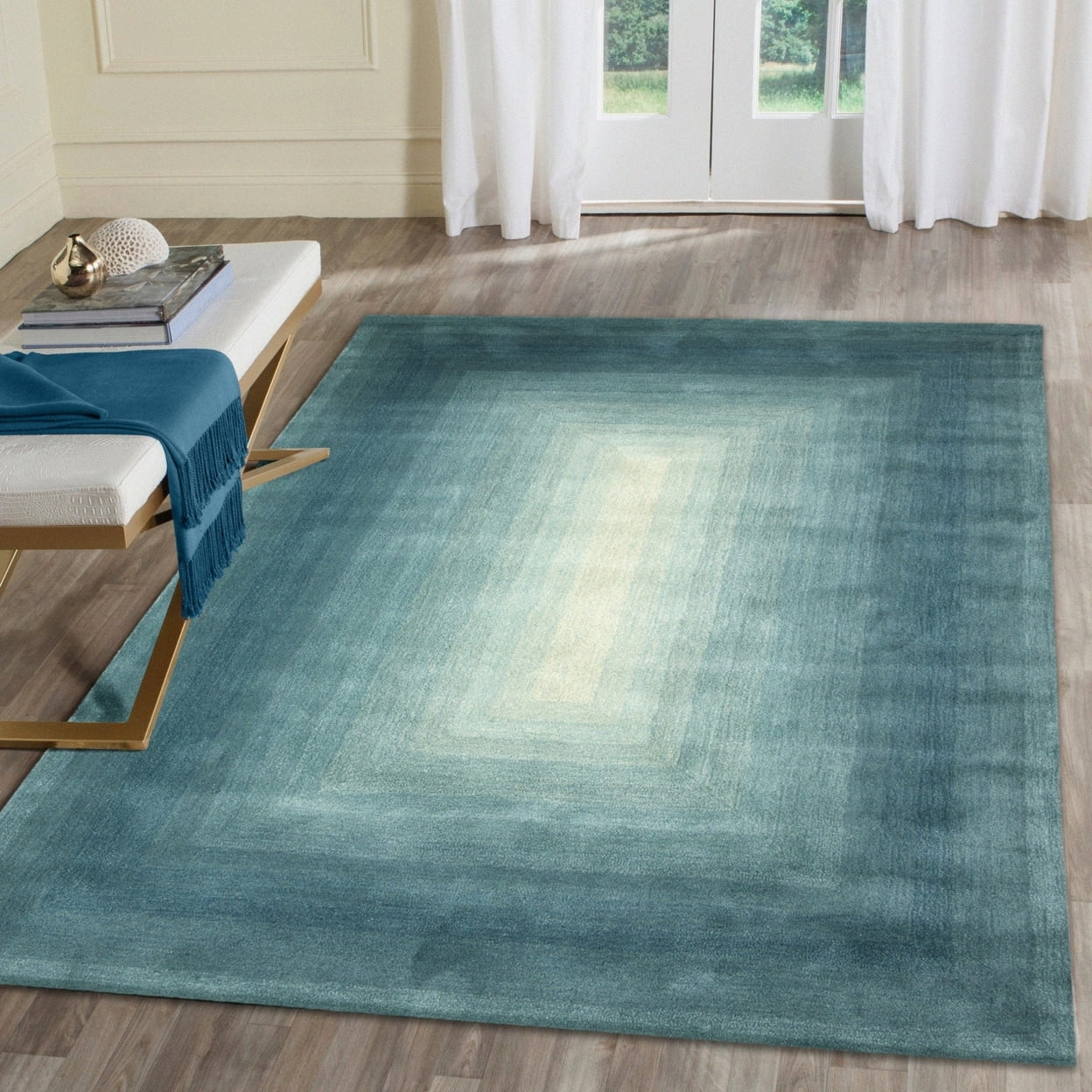Liora Manne Indoor Area Rug Tivoli Dream Border Aqua 100% Wool Hand ...