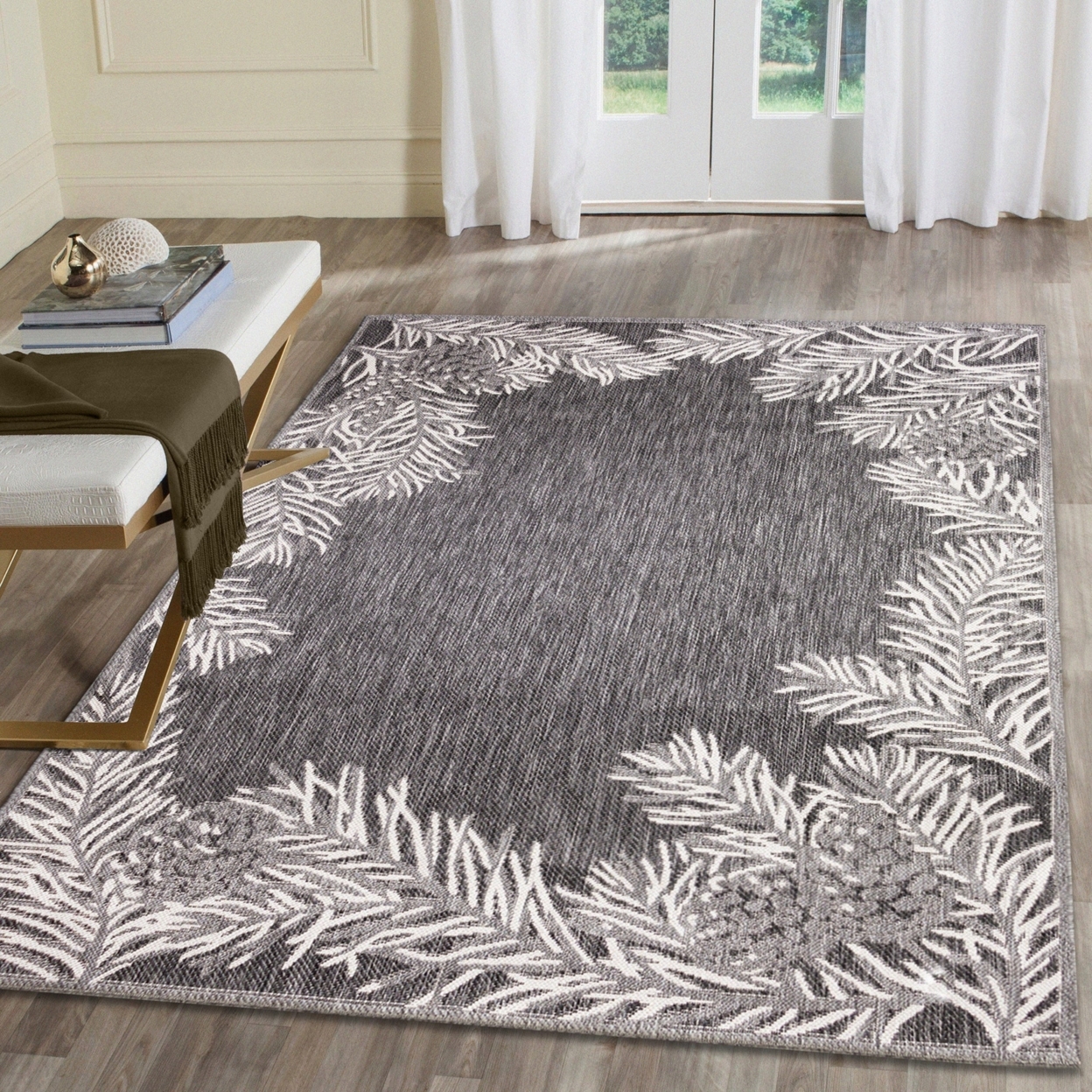 Liora Manne Malibu Pine Border Indoor/Outdoor Rug Charcoal 1'11" x 7'6 ...