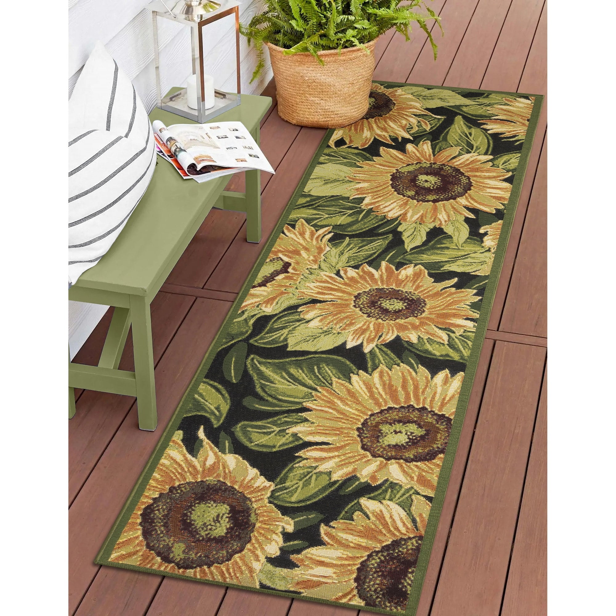 Liora Manne Marina Sunflowers Indoor/Outdoor Rug 1'11" x 7'6" - Black ...