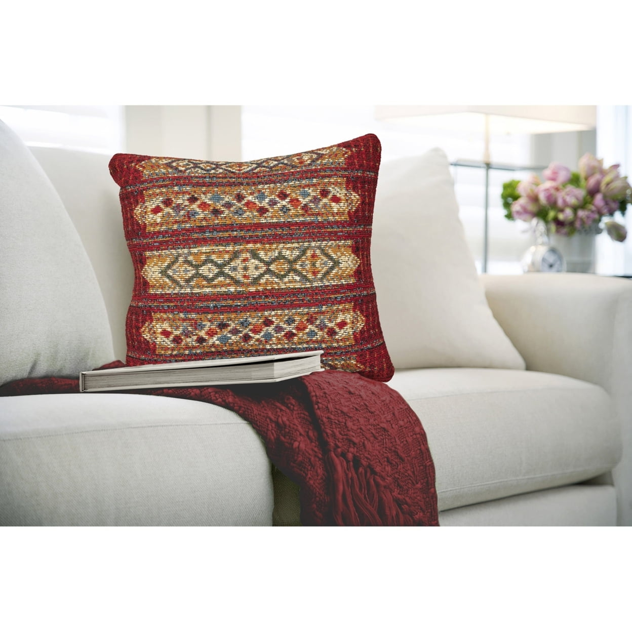 Liora Manne Marina Tribal Stripe Indoor Outdoor Decorative Pillow Red ...