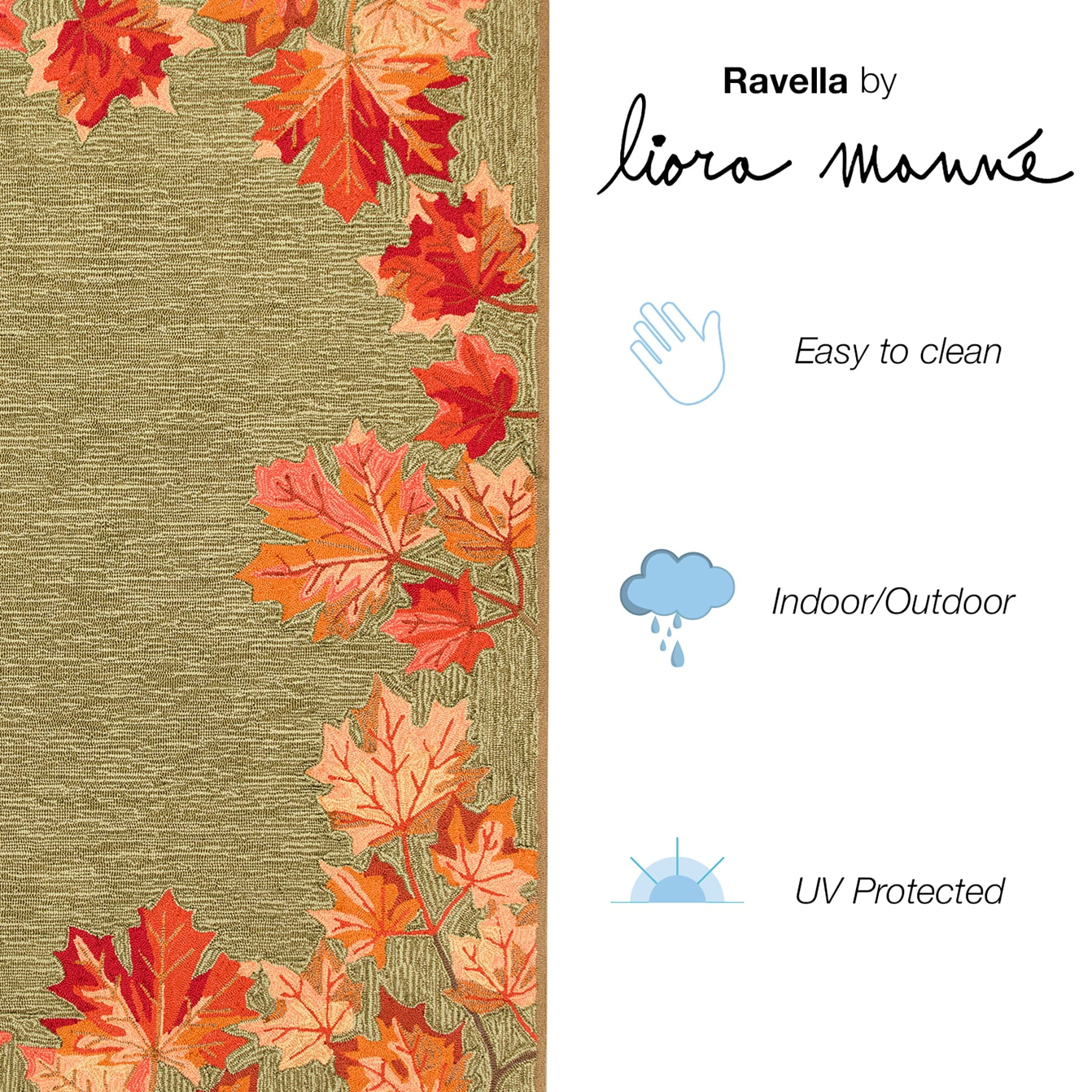 Liora Manne Ravella Area Rug Indoor Outdoor Moss Green Falling Leaves 5x8 - Walmart.com