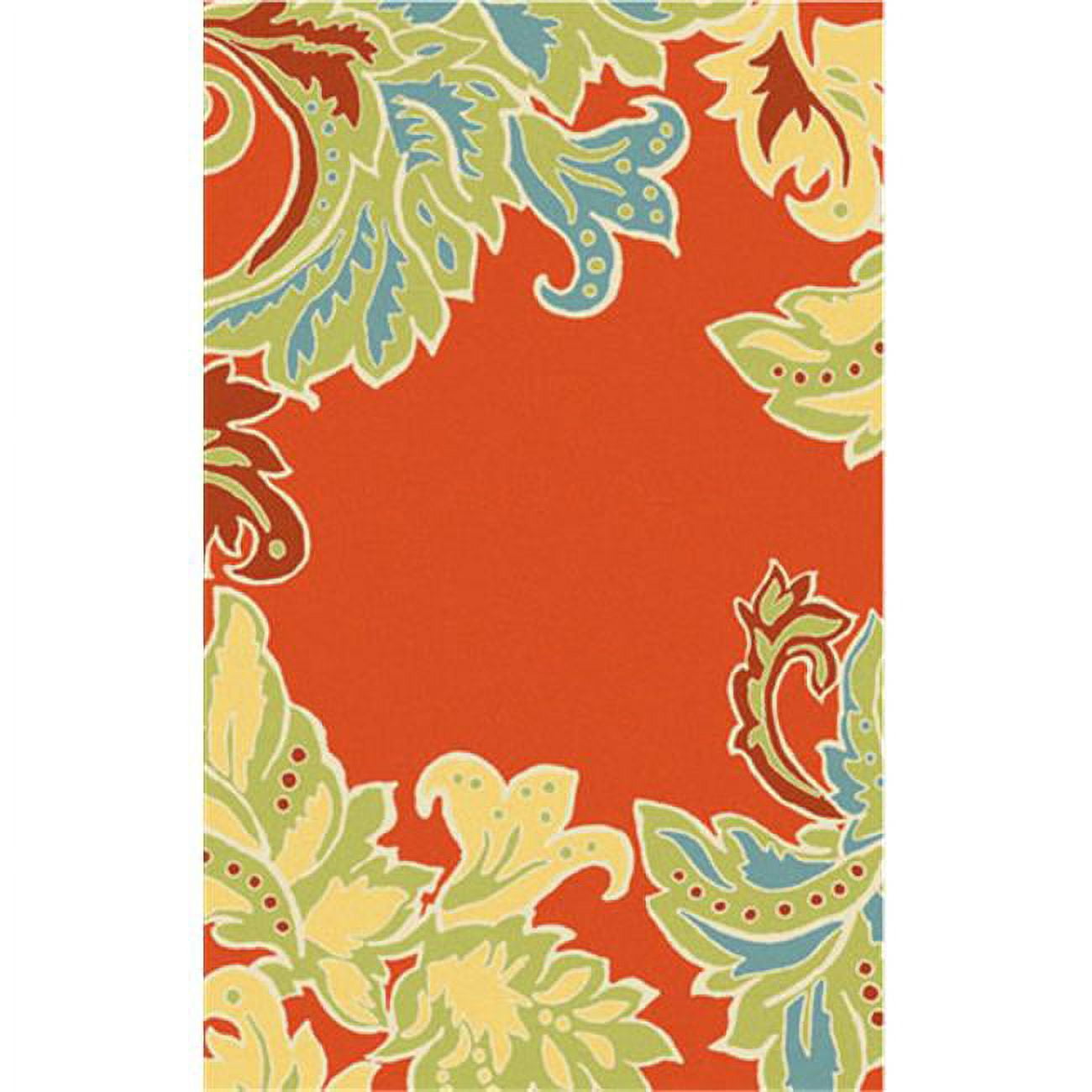Liora Manne Ravella Ornamental Leaf Border Orange Indoor/Outdoor Area ...