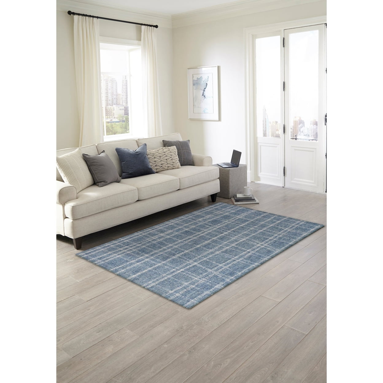 Liora Manne Savannah Blue Plaid Indoor Area Rug 100% Wool Hand Tufted ...