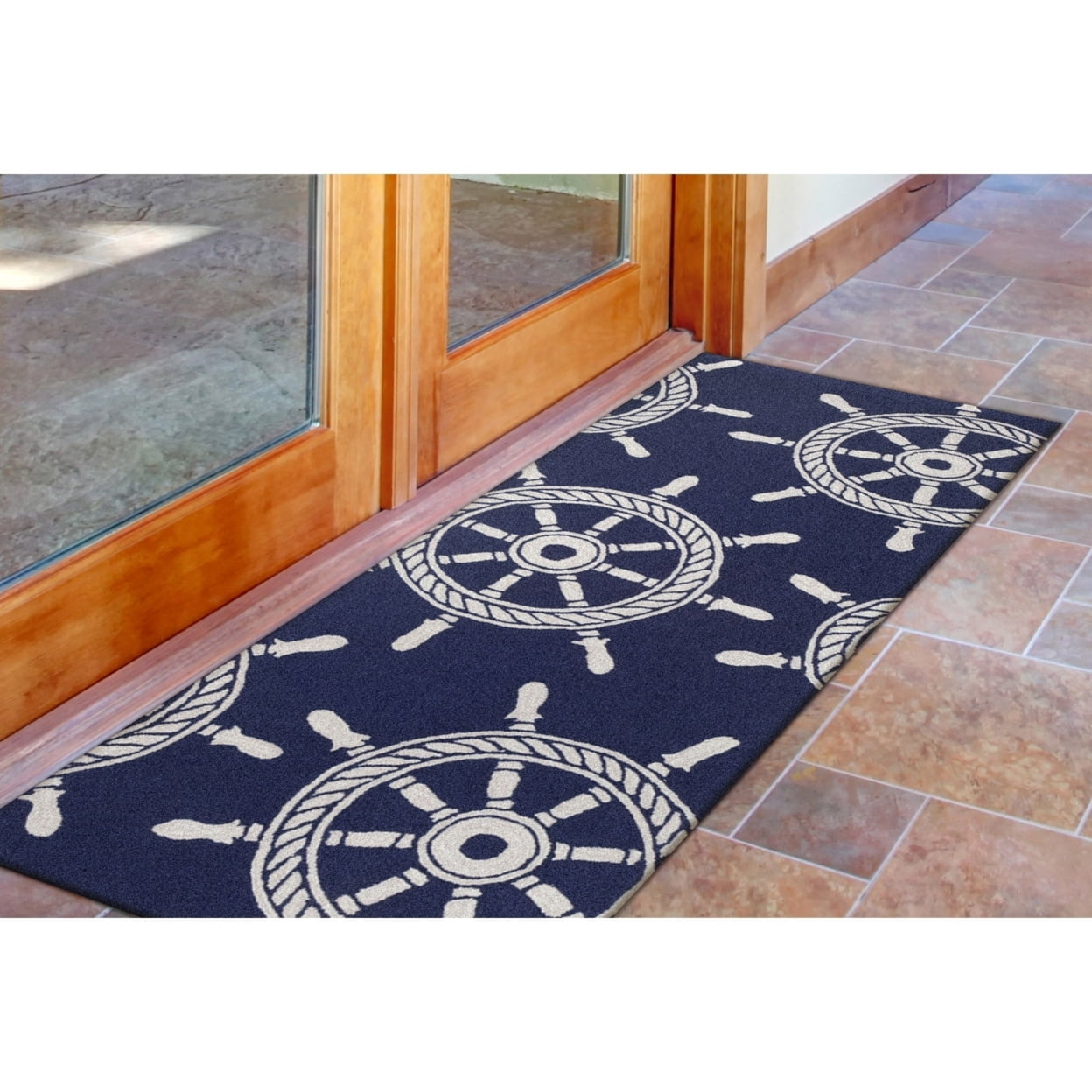 Liora Manne Ship Wheel Area Rug Indoor Outdoor Navy Hand Tufted 5x7 ...