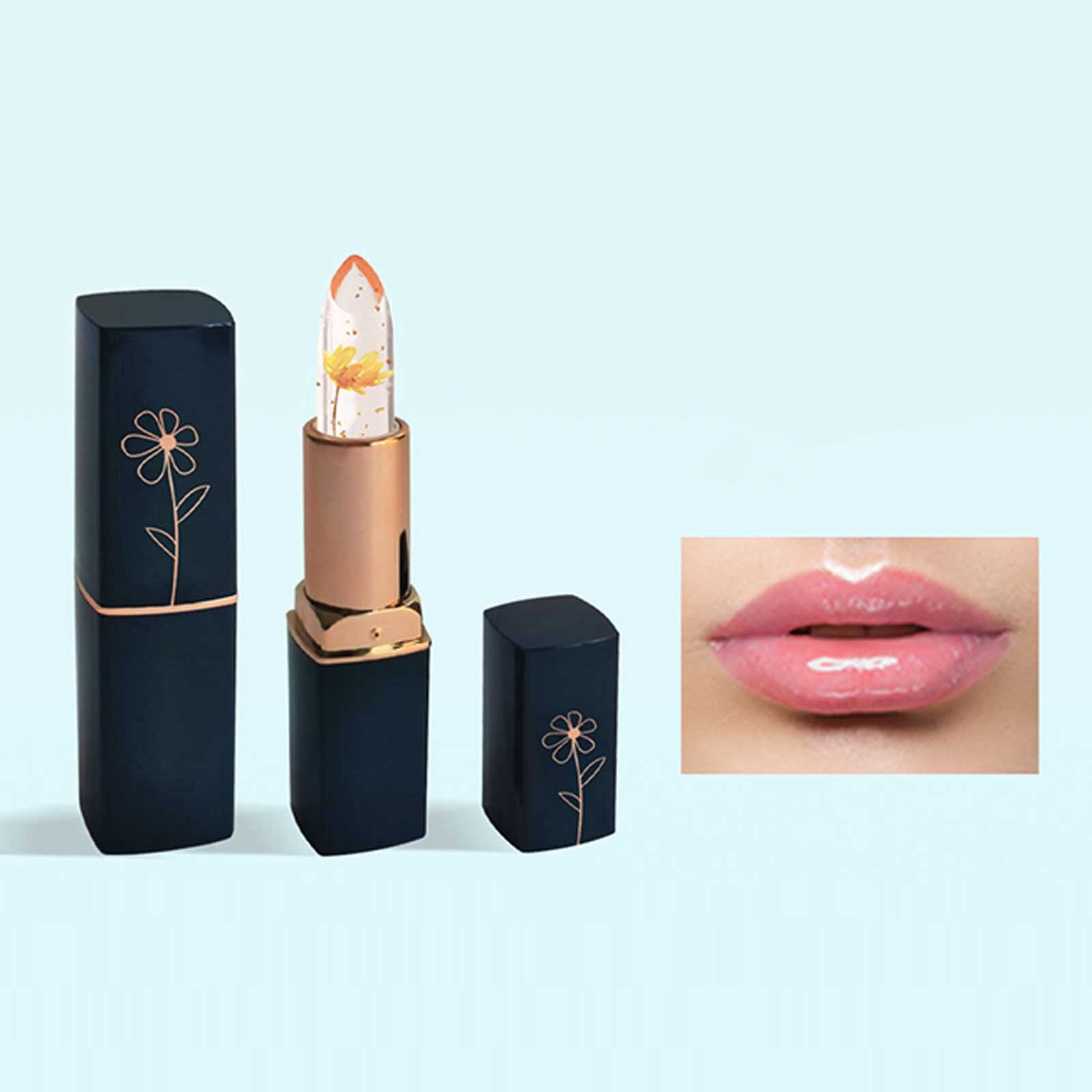Lip Balm: Dark Blue Tube Transparent Dried Flower Lipstick Gold Leaf ... Lip Balm: Dark Blue Tube Transparent Dried Flower Lipstick Gold Leaf ...