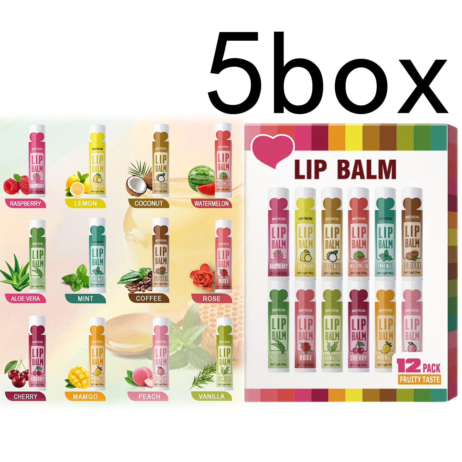 Lip Balm Set,Natural Moisturising Lip Balms Mass with Vitamin E, Lip ...