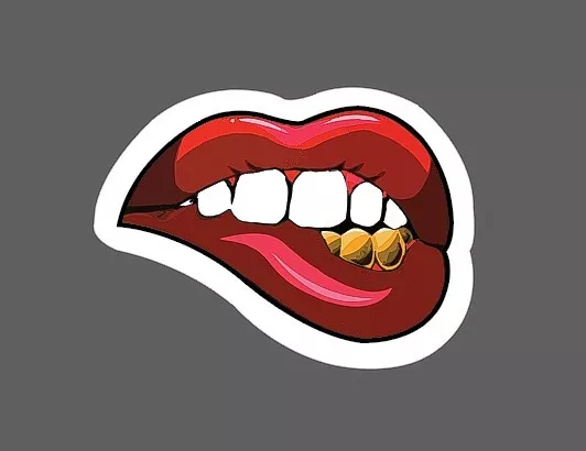 Lip Bite Sticker Gold Grill Waterproof Sticker Phone Decal Water Bottle ...