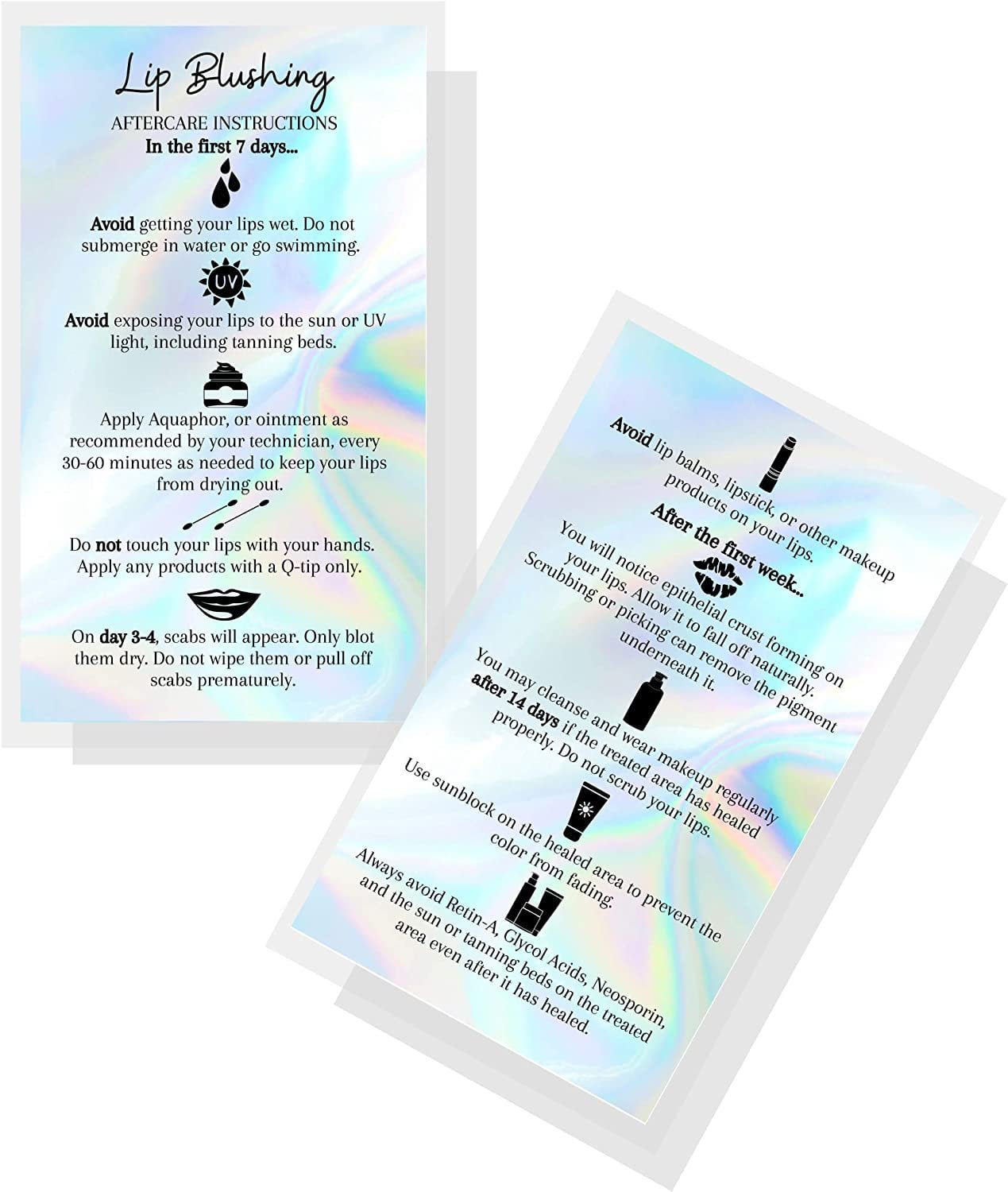 Lip Blush Aftercare Instructions Card 50 Pack 2x3.5" inches Business ...