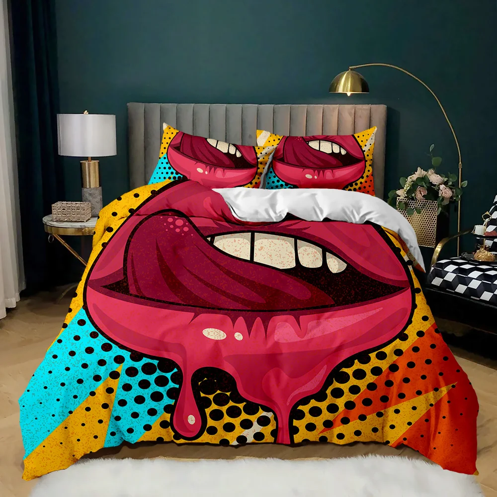 Lip Duvet Cover Set Golden Lip Bedding Set Sexy Adult Couple Twin ...