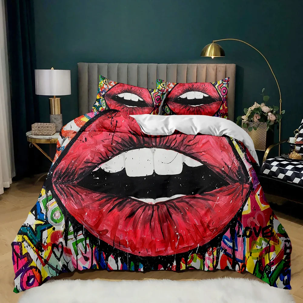 Lip Duvet Cover Set Golden Lip Bedding Set Sexy Adult Couple Twin ...