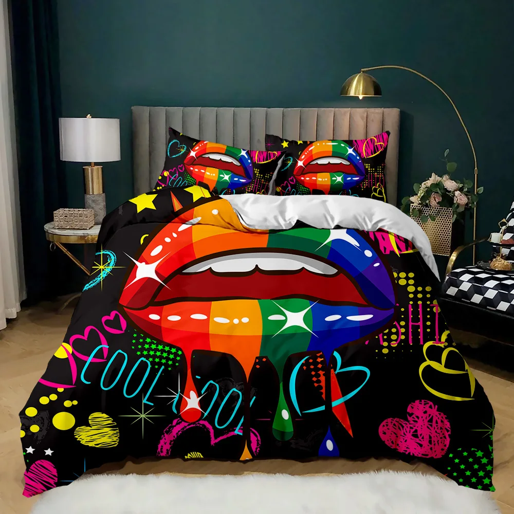 Lip Duvet Cover Set Golden Lip Bedding Set Sexy Adult Couple Twin ...