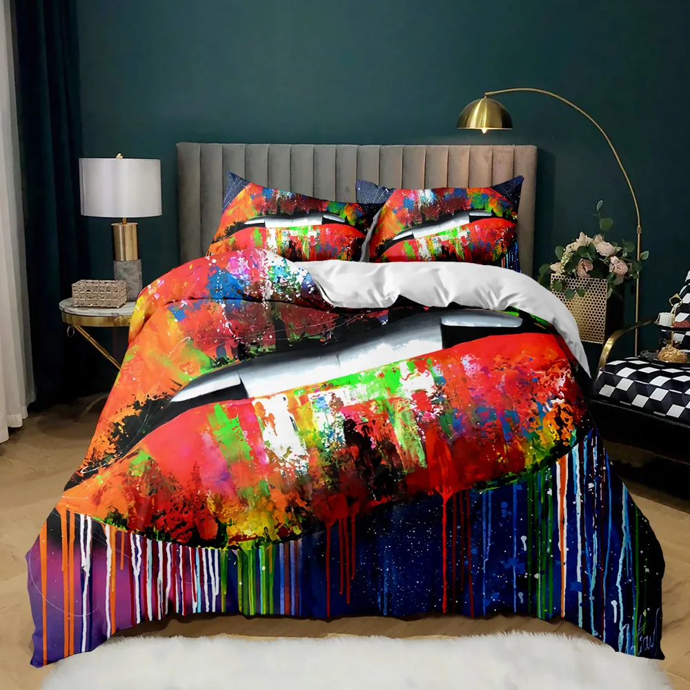 Lip Duvet Cover Set Golden Lip Bedding Set Sexy Adult Couple Twin ...