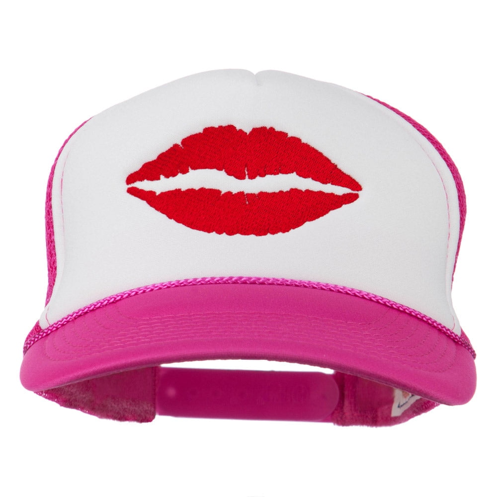 Lip Kiss Embroidered Foam Mesh Back Cap - Hot Pink White OSFM - Walmart.com