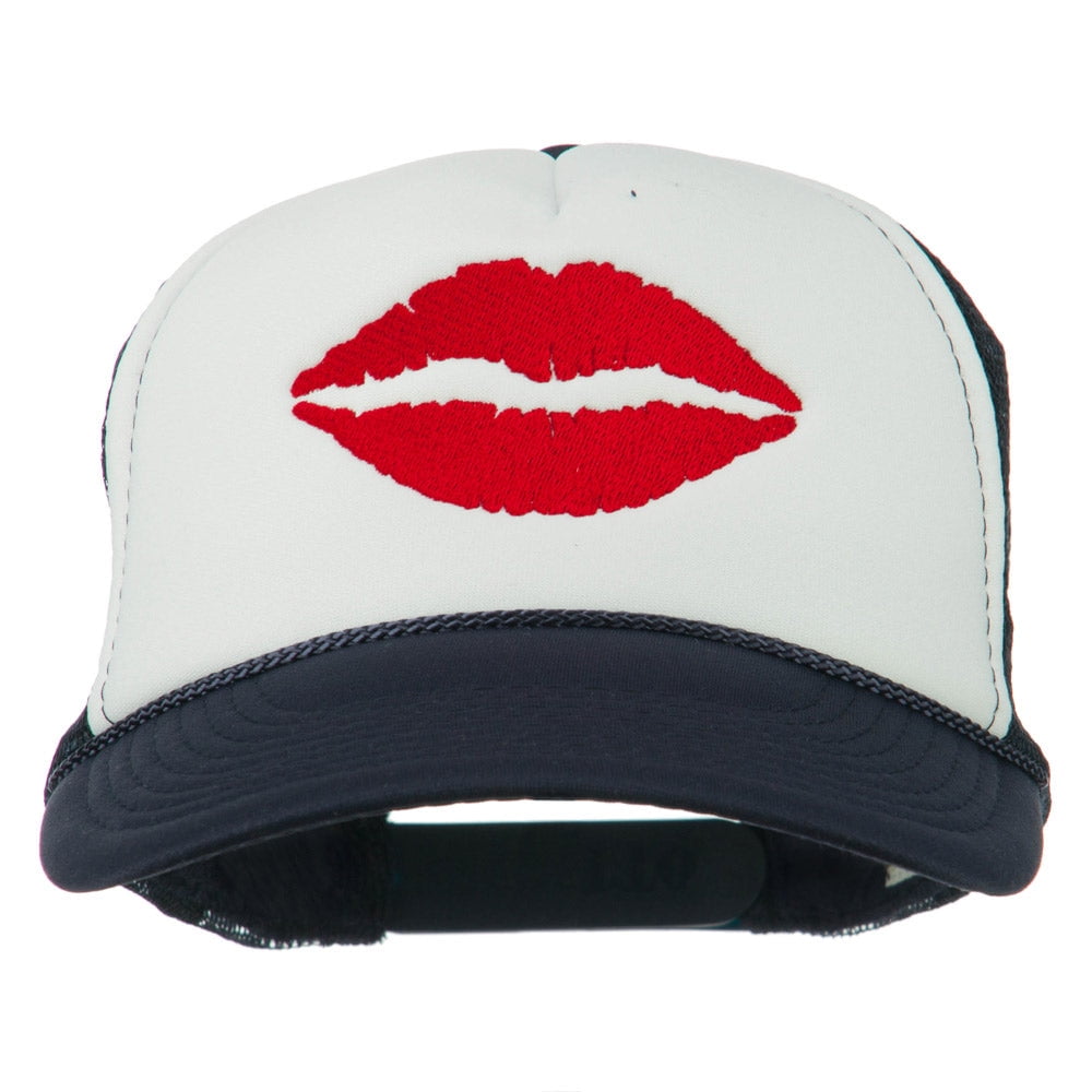 Lip Kiss Embroidered Foam Mesh Back Cap - Navy White OSFM - Walmart.com