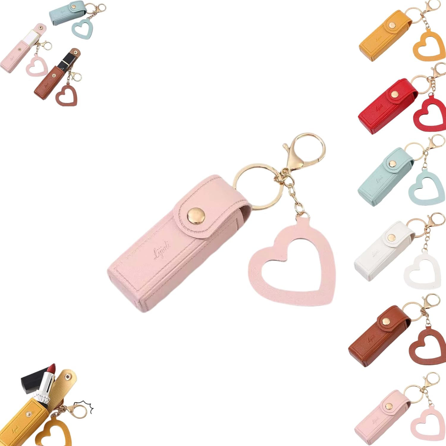 Lip Oil Keychain - Mirror & Oil 2-in-1, PU Leather Mini Lipstick Cases ...