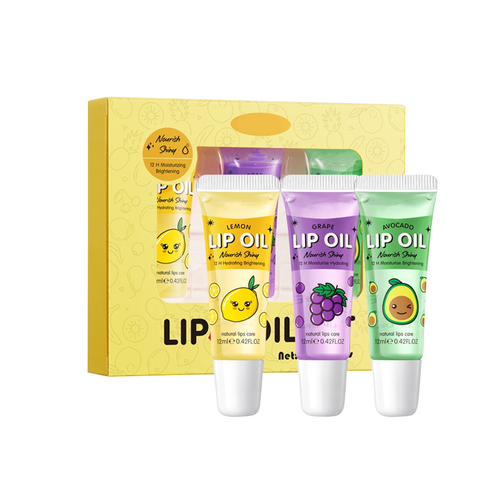 Lip Oil Set, Moisturizing Glossy Lip Oil Trio with Avocado Grape Lemon, 12ml Each, Hydrating ...