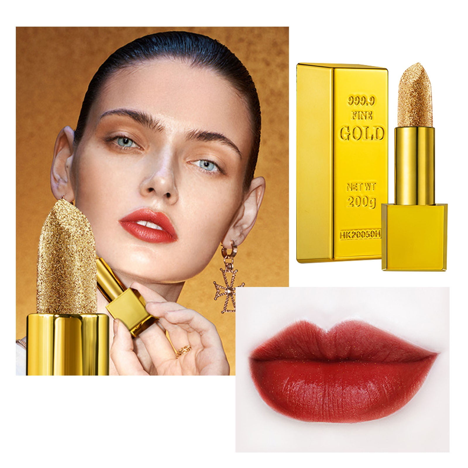 Lip Oul Glitter Lipstick Moisturizing Makeup Velvet Gold Lipstick ...