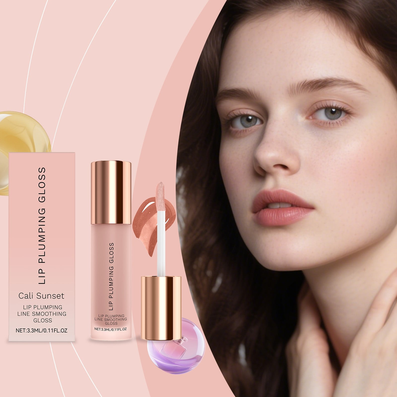 Lip Plumper Gloss with Metallic Shine, Lip Plumping and Line Smoothing Formula, for Flat, Dull ...