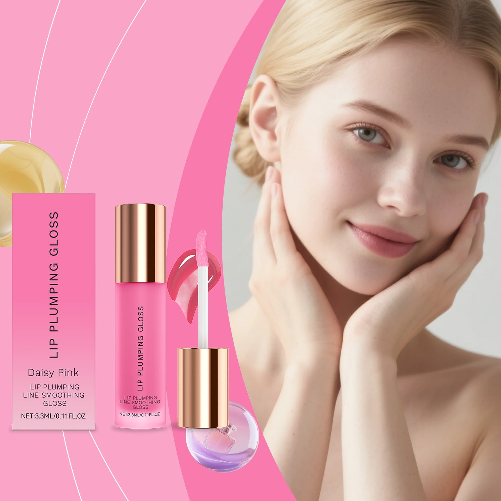 Lip Plumper Gloss with Metallic Shine, Lip Plumping and Line Smoothing Formula, for Flat, Dull ...