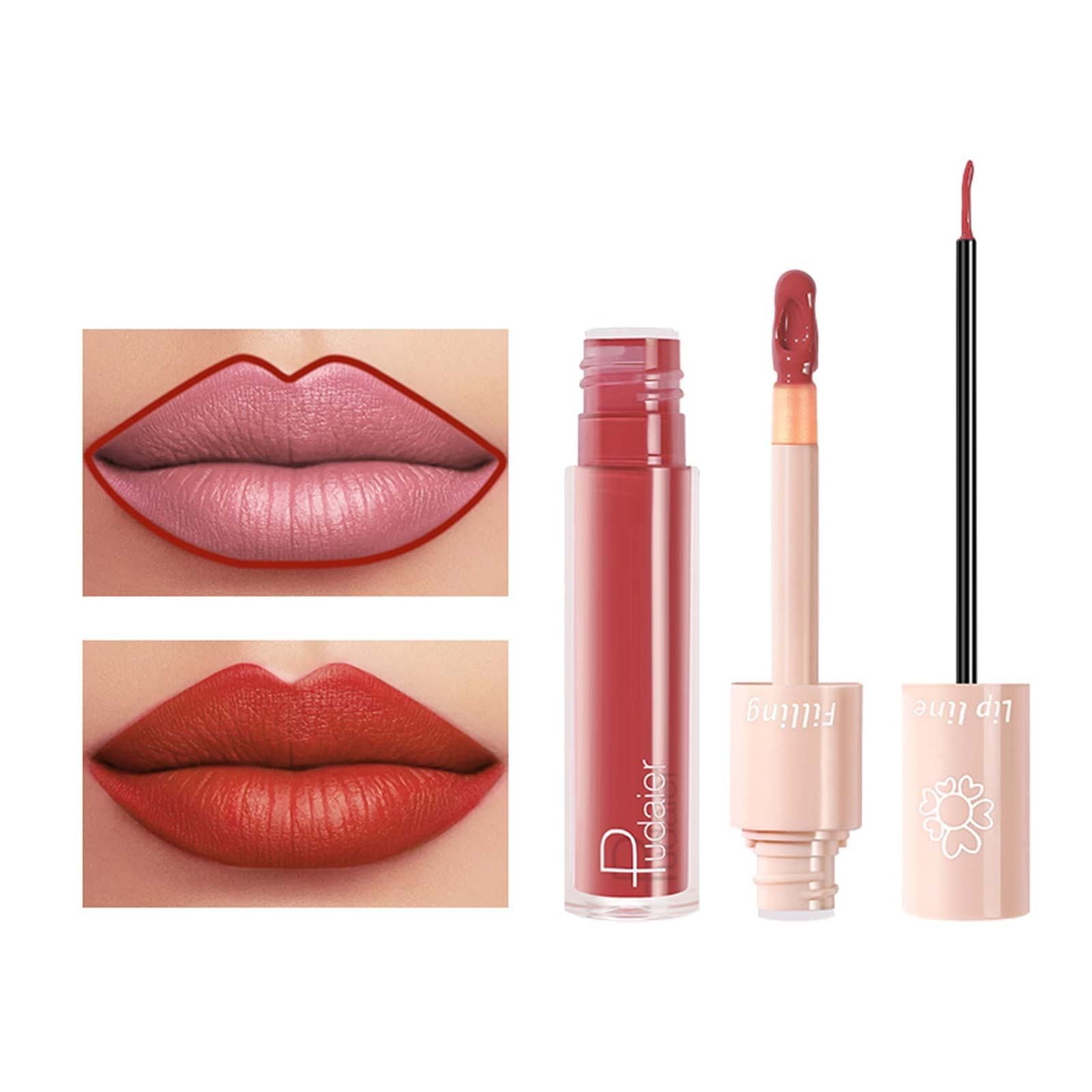 Lip Plumper Lipstick and Lip Liner Set, Two-In-One Matte Long-Lasting ...