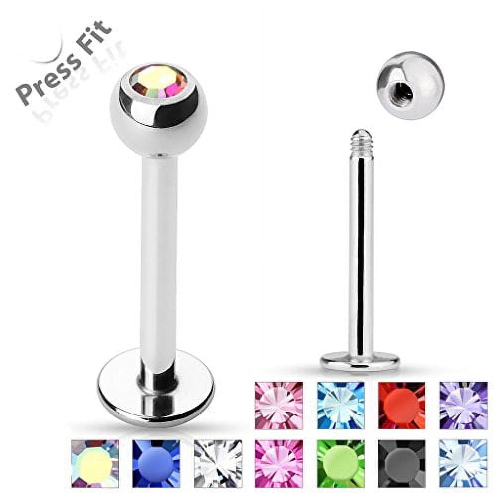 Lip Ring Flat Back With Bezel Set CZ Gem Surgical Steel 1 Piece ...