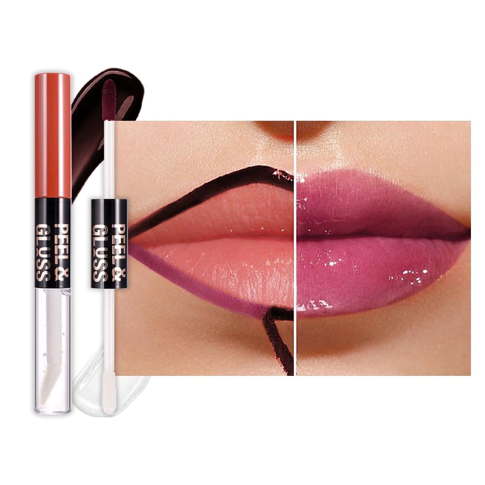 Lip Stain Peel Off Lip Gloss oil Dual-Ended Combo, Vivid Burgundy Lips ...