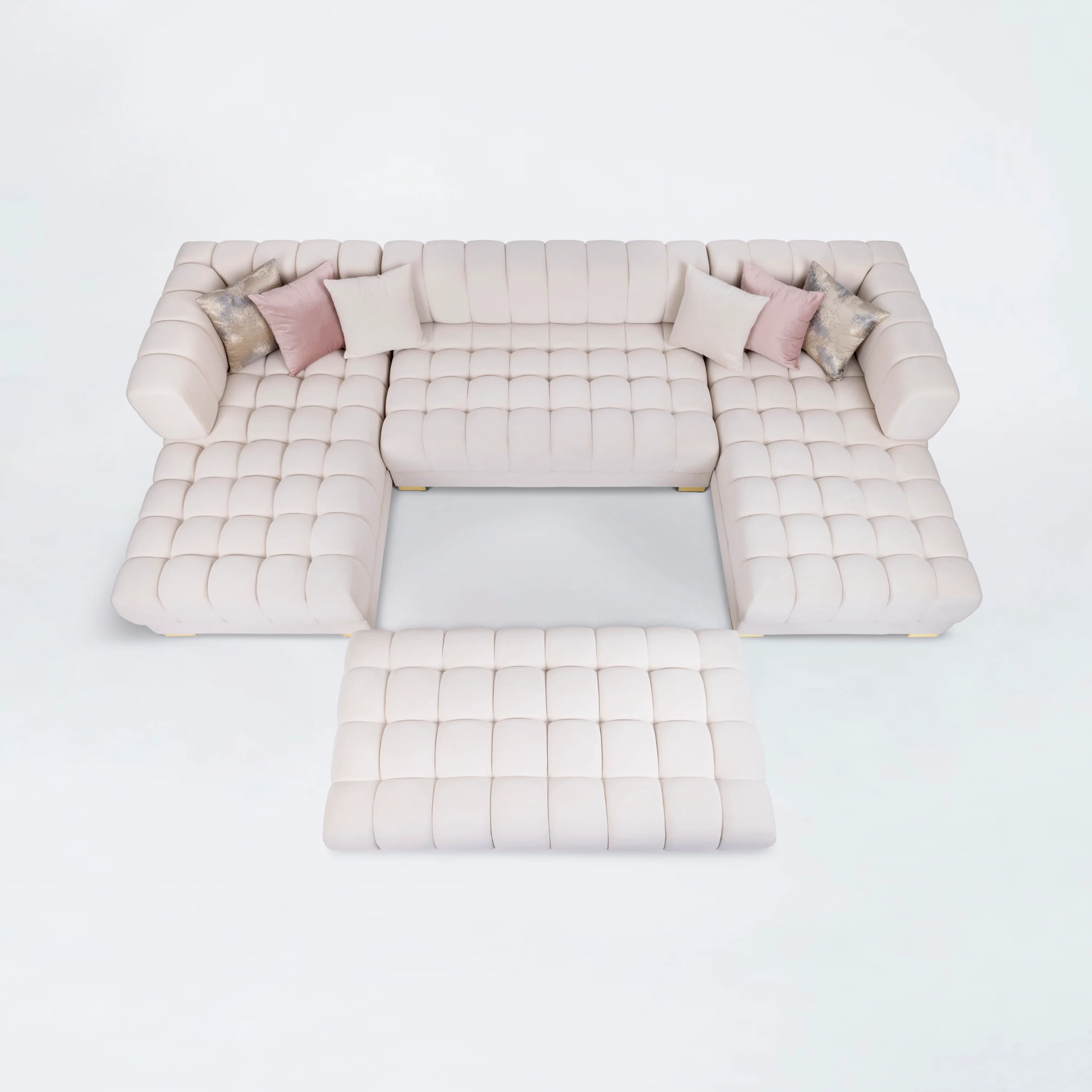 Lipa Ivory Velvet Double Chaise "U" Shape Sectional Sofa - Walmart.com