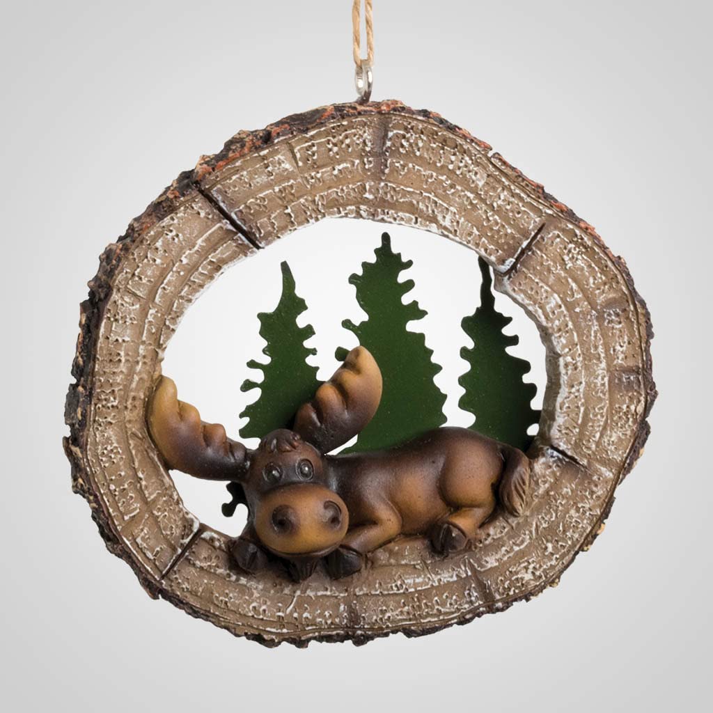 Lipco Moose in Tree Slice Ornament, 6.70 inches, Polystone, Metal, Home ...