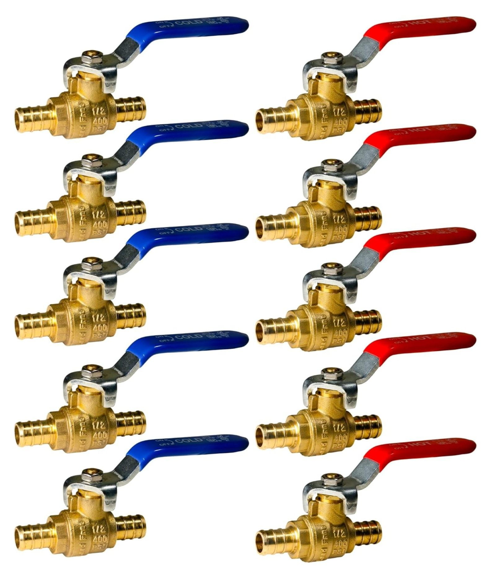 Liphontcta 10 PIECES XFITTING HOT (RED) COLD (BLUE) OF 1/2" PEX BRASS FULL PORT SHUT OFF - 1/4 ...