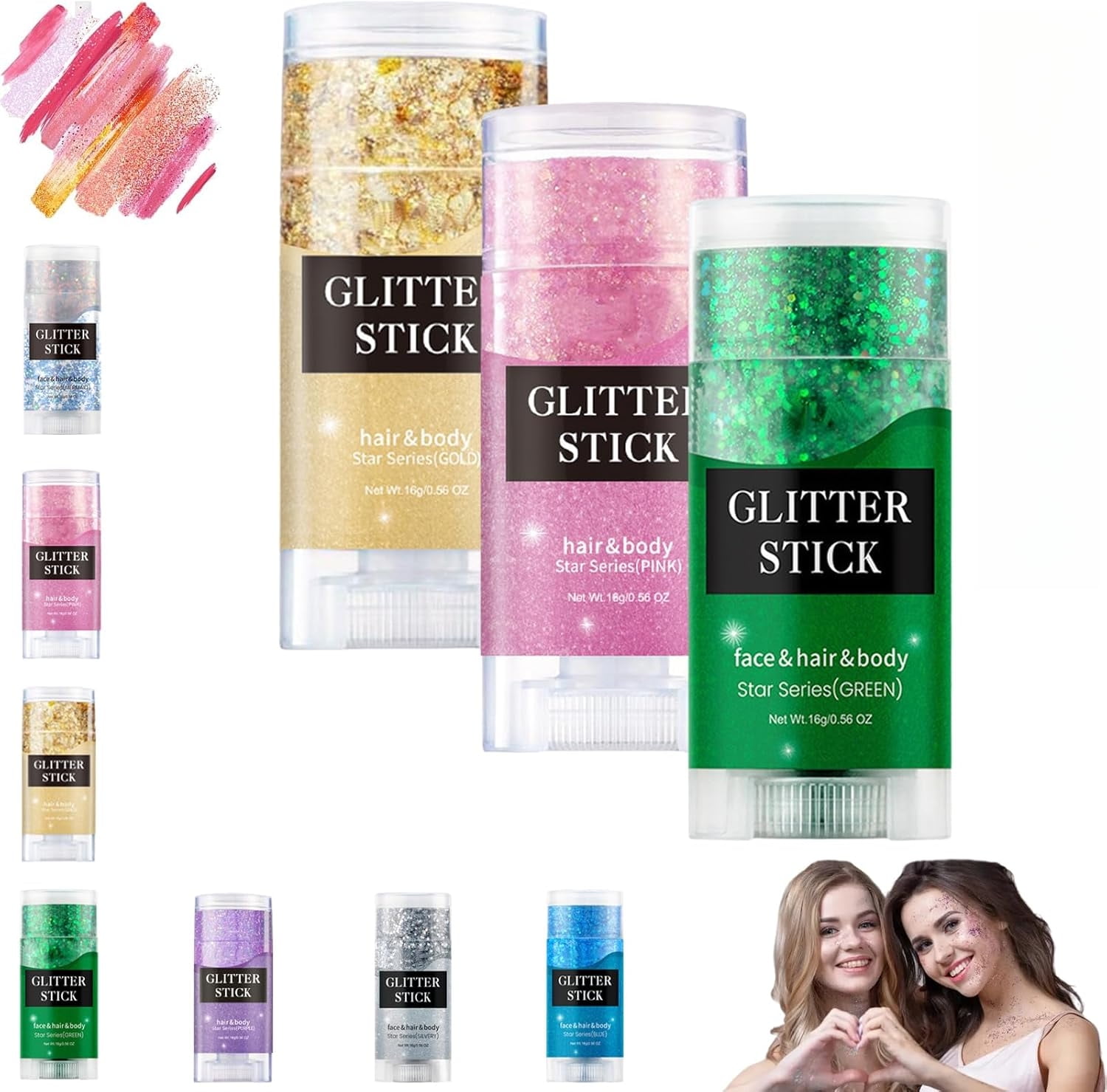 Liplaya Glitter Stick, 7 Colors Upgrade Glitter Stick for Face & Body ...