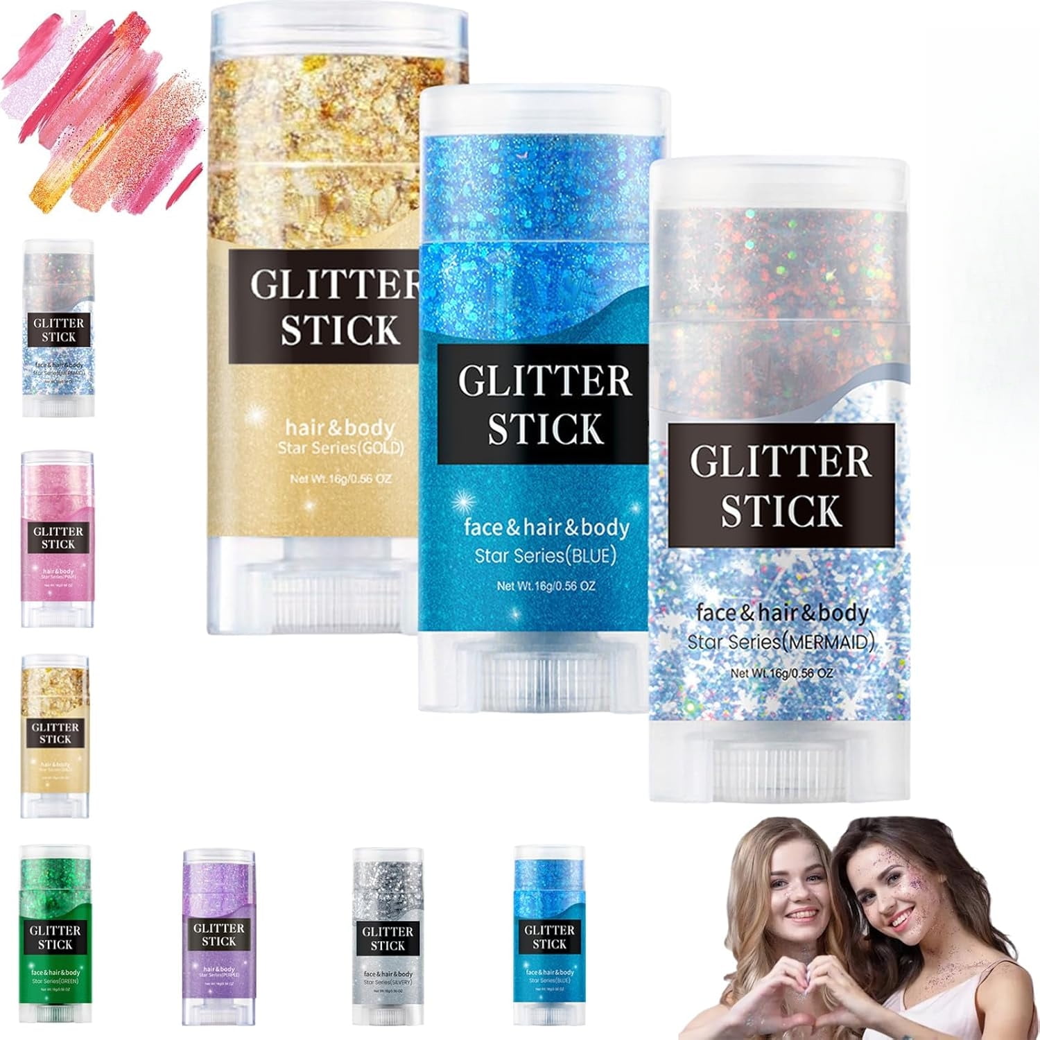 Liplaya Glitter Stick, 7 Colors Upgrade Glitter Stick for Face & Body ...