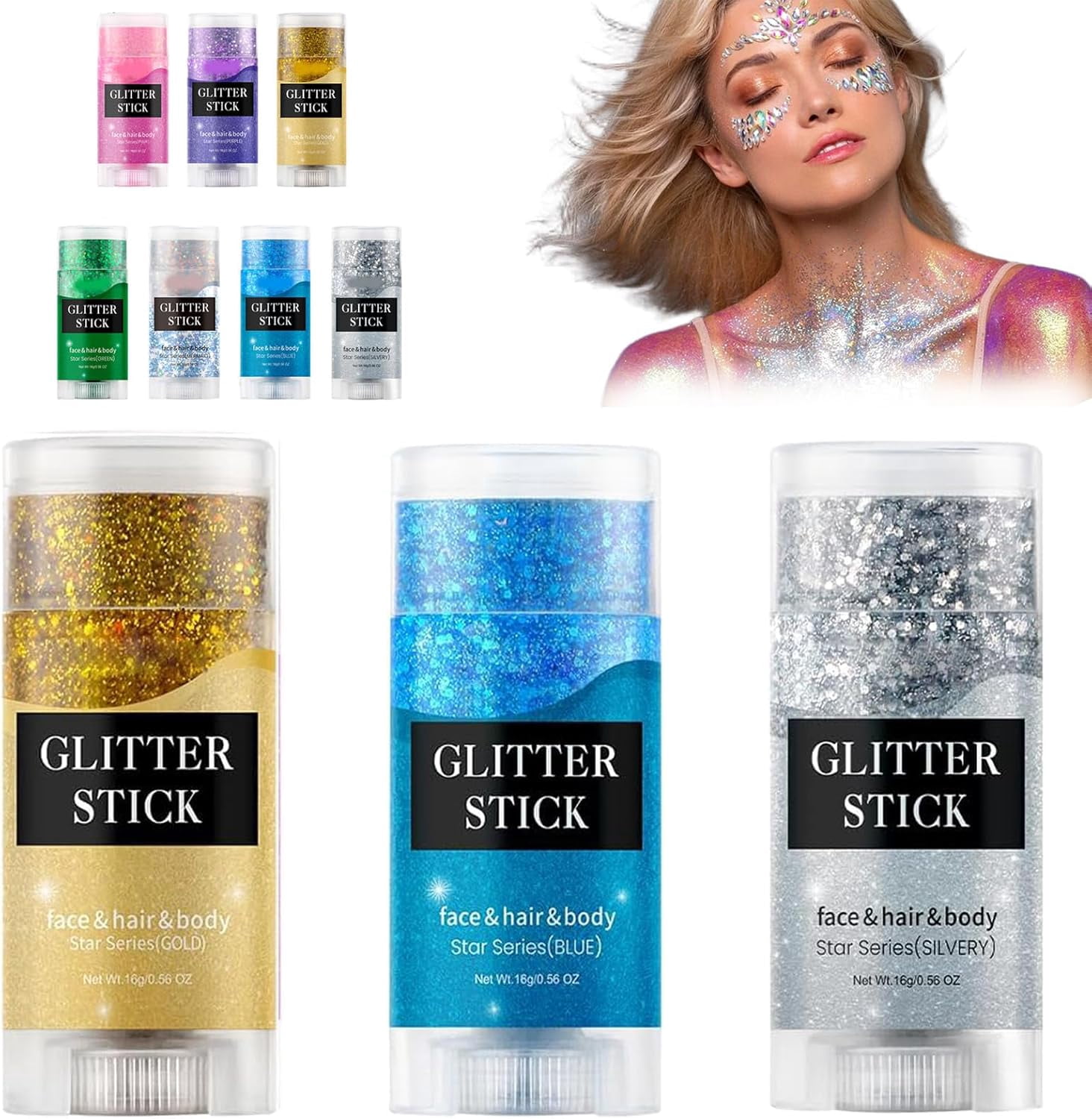 Liplaya Glitter Stick, Glitter Stick Hair and Body, Red White Blue ...