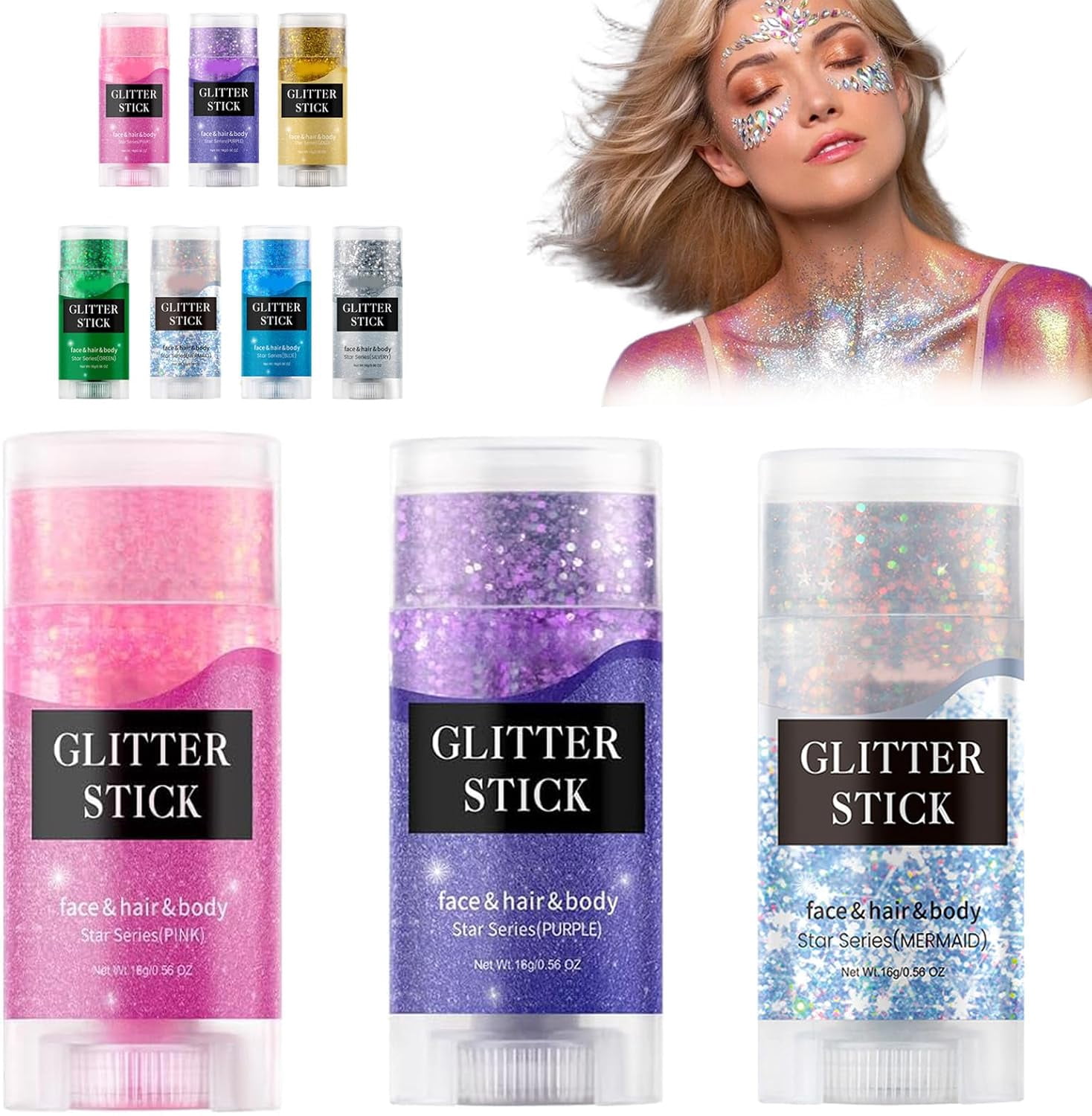Liplaya Glitter Stick, Glitter Stick Hair and Body, Red White Blue ...