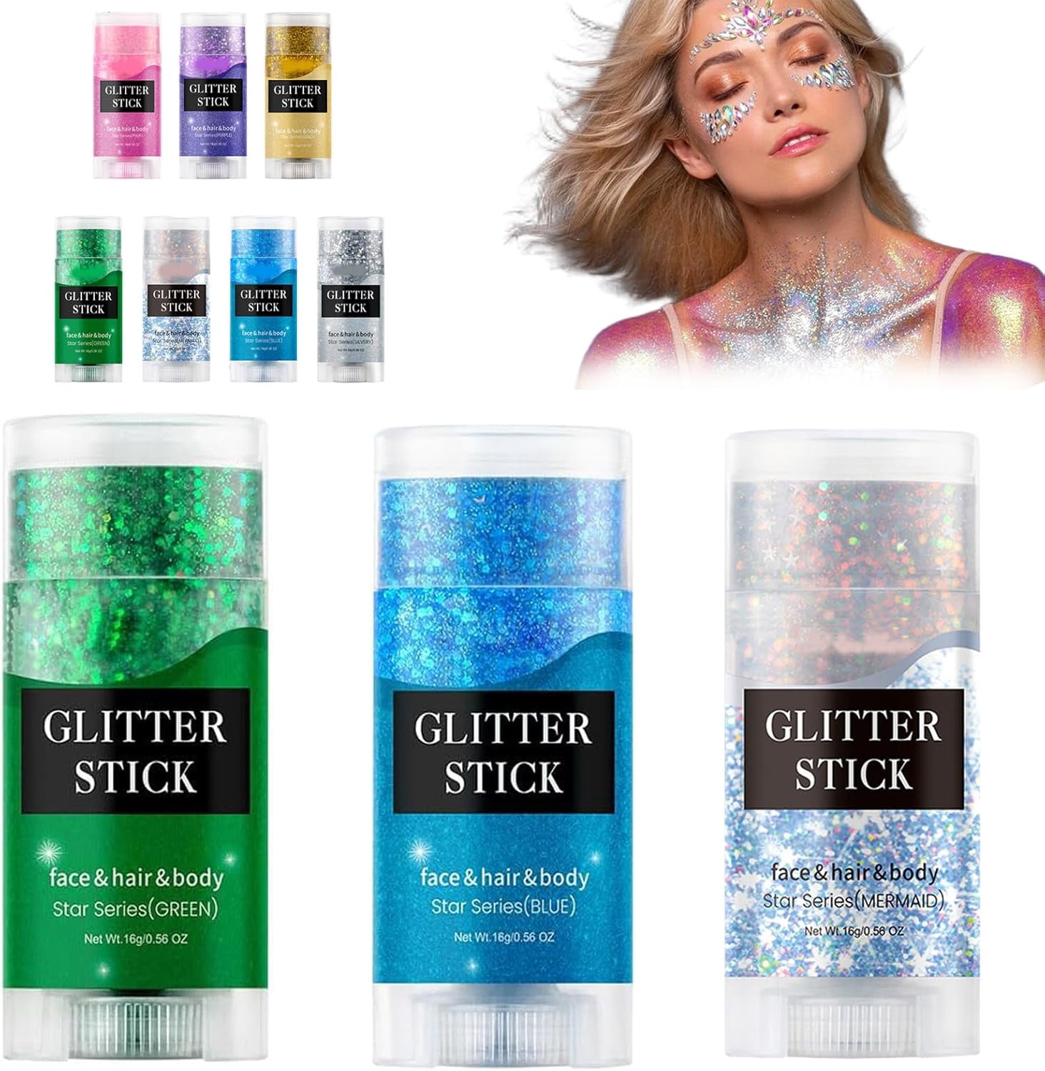Liplaya Glitter Stick, Glitter Stick Hair and Body, Red White Blue ...