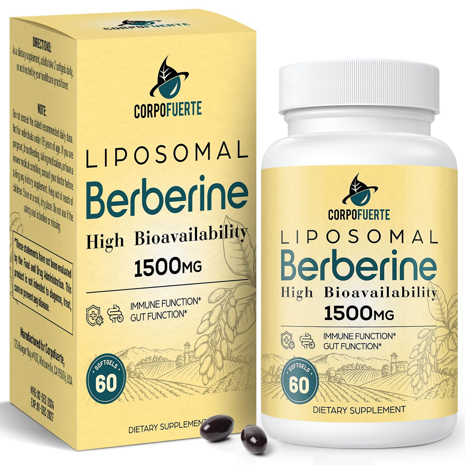 Liposomal Berberine HCl 1500 mg - Berberine Supplement Activates AMPK ...