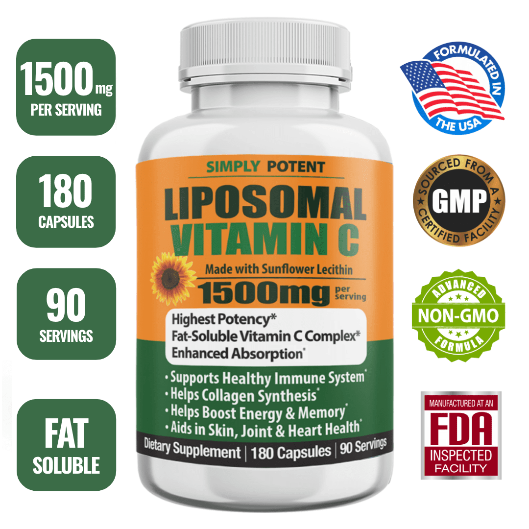 Simply Potent Liposomal Vitamin C 1500mg - 180 Capsules, High Dose ...