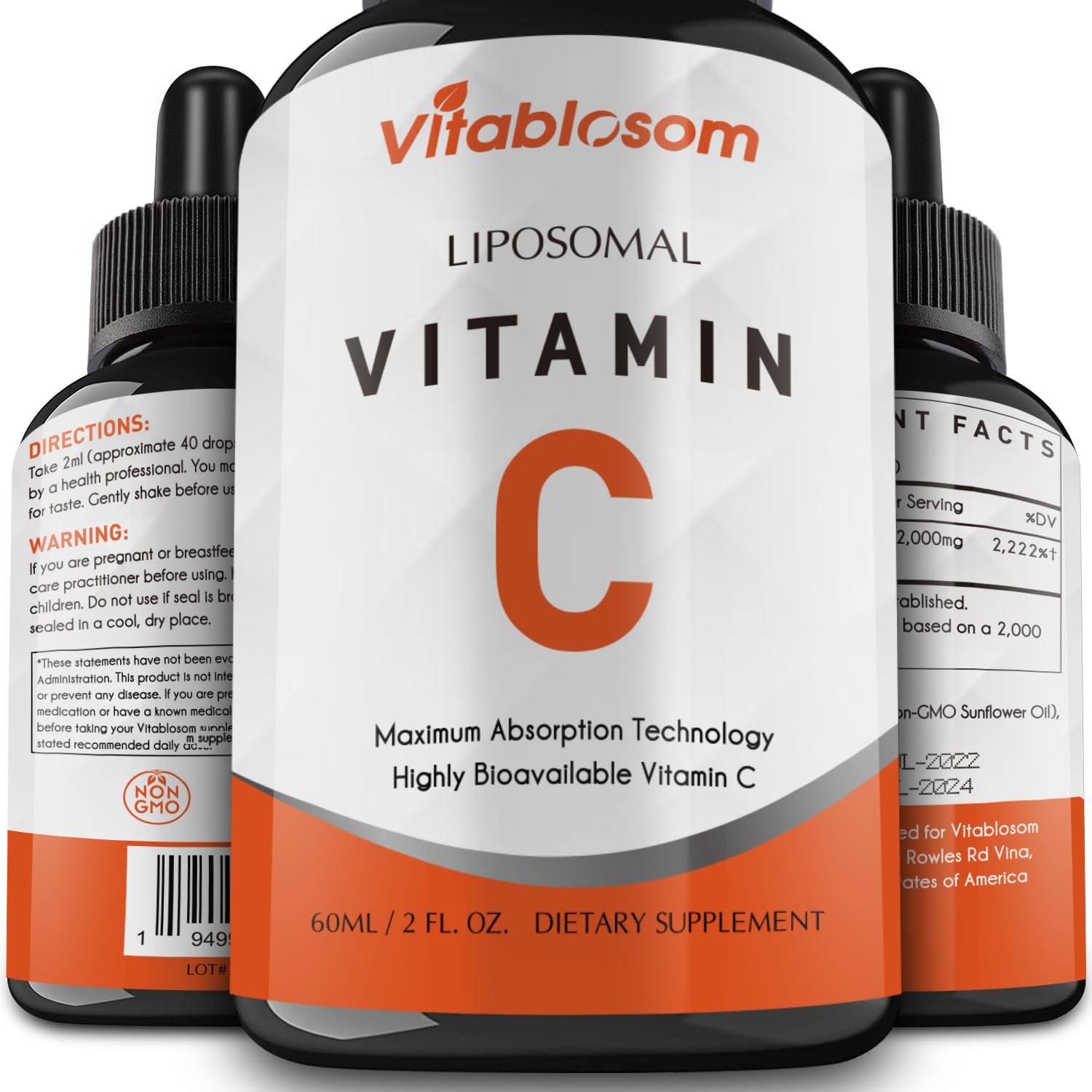 Liposomal Vitamin C 2000mg Liquid for Adults, High Absorption VIT C ...