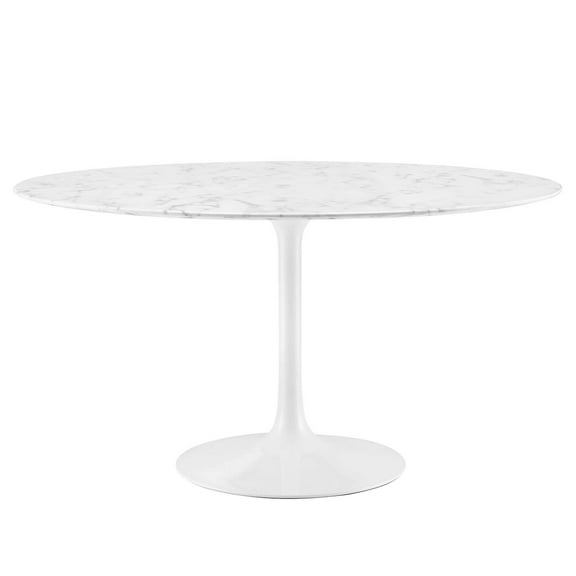 "Modway Modern White Base Lippa 60"" Oval Artificial Marble Dining ...
