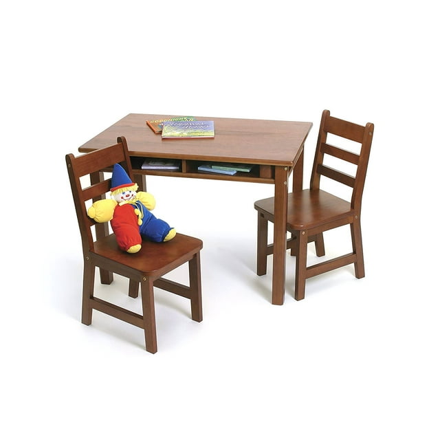Lipper Child's Rectangular Table with Shelves & 2 Chairs, Cherry Finish ...
