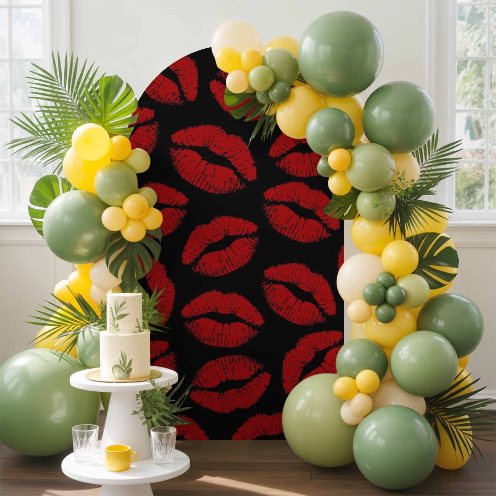 Lipprint Kisses Red and Black Arch Backdrop Cover Spandex Fitted Arch ...