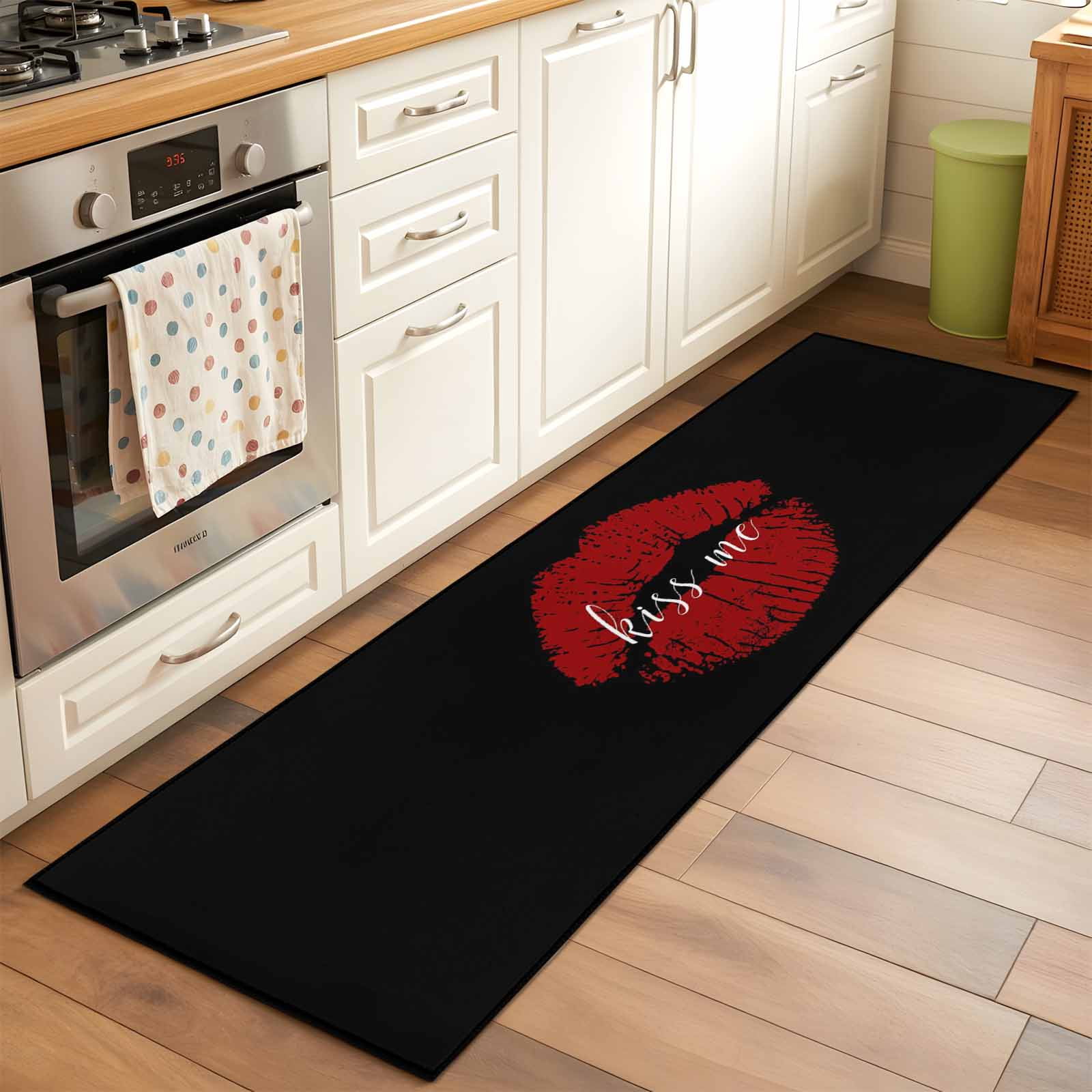 Lipprint Texture Runner Rugs 2x6 ft Love Letter Black Retro Washable ...