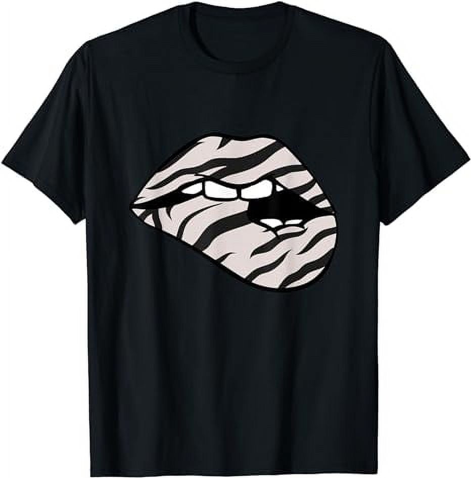 Lips Biting Mouth Zebra Print Women Cute Graphic T-Shirt - Walmart.com