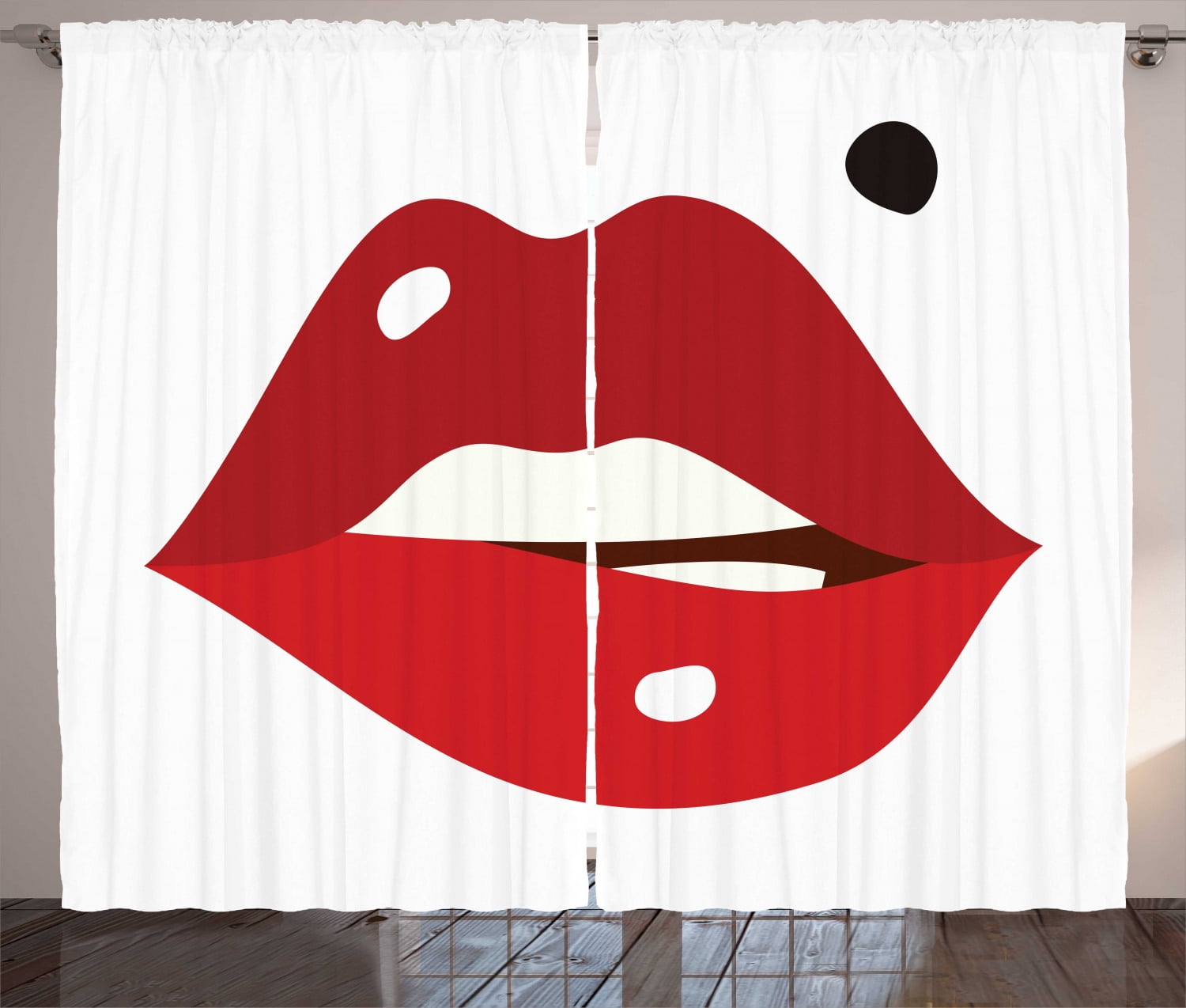 Ambesonne Lips Curtains 2 Panel Set, Minimalistic of Upper Lip Mole, 108" x 63", Scarlet Ruby ...