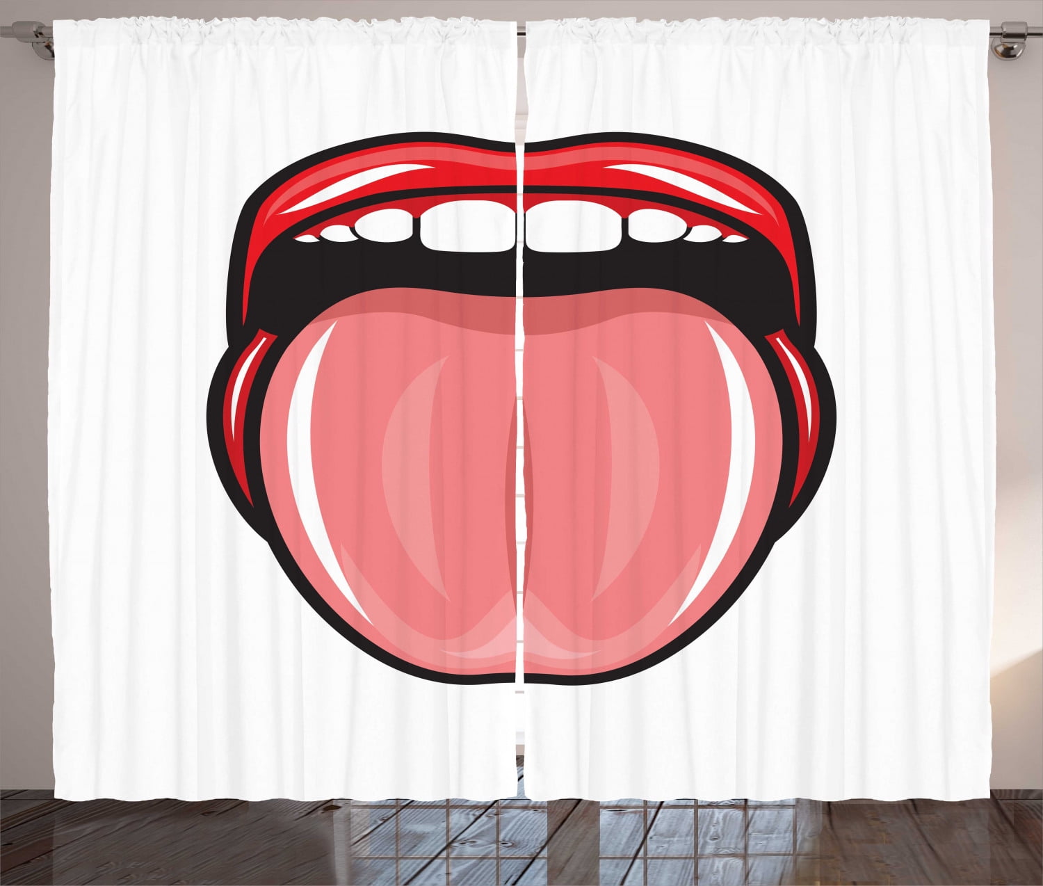 Ambesonne Lips Curtains 2 Panel Set, Open Mouth Tongue out Image, 108 ...