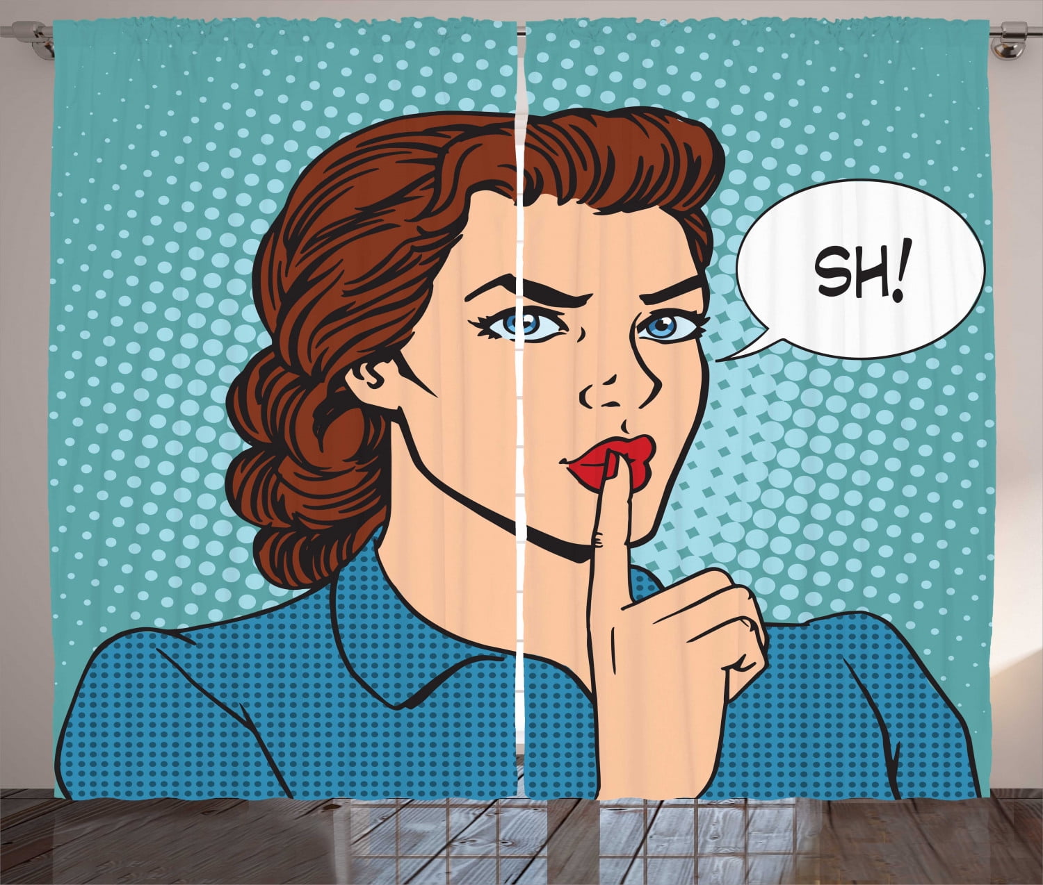 Lips Curtains 2 Panels Set, Top Secret Silence Businesswoman Concept ...