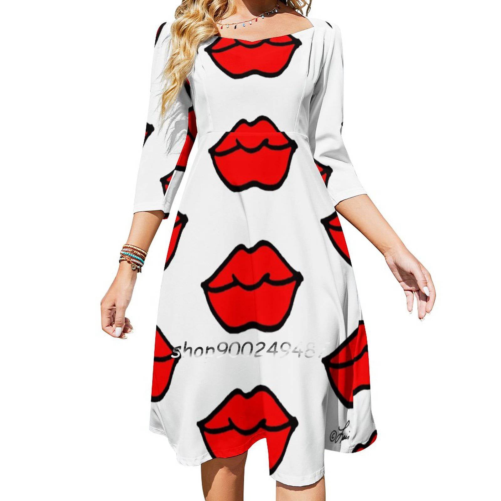 Lips! Evening Party Dresses Midi Sexy Dress Female Sweet One Piece ...